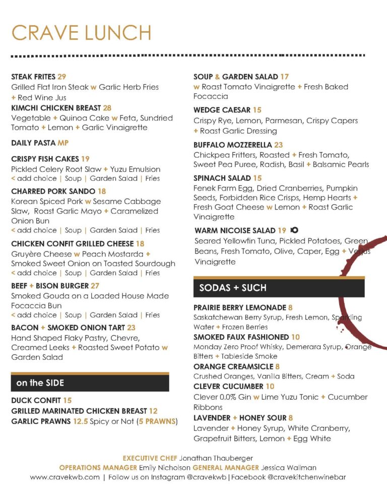 Lunch Menu • Crave Kitchen + Wine Bar • For Business or Casual Lunch ...
