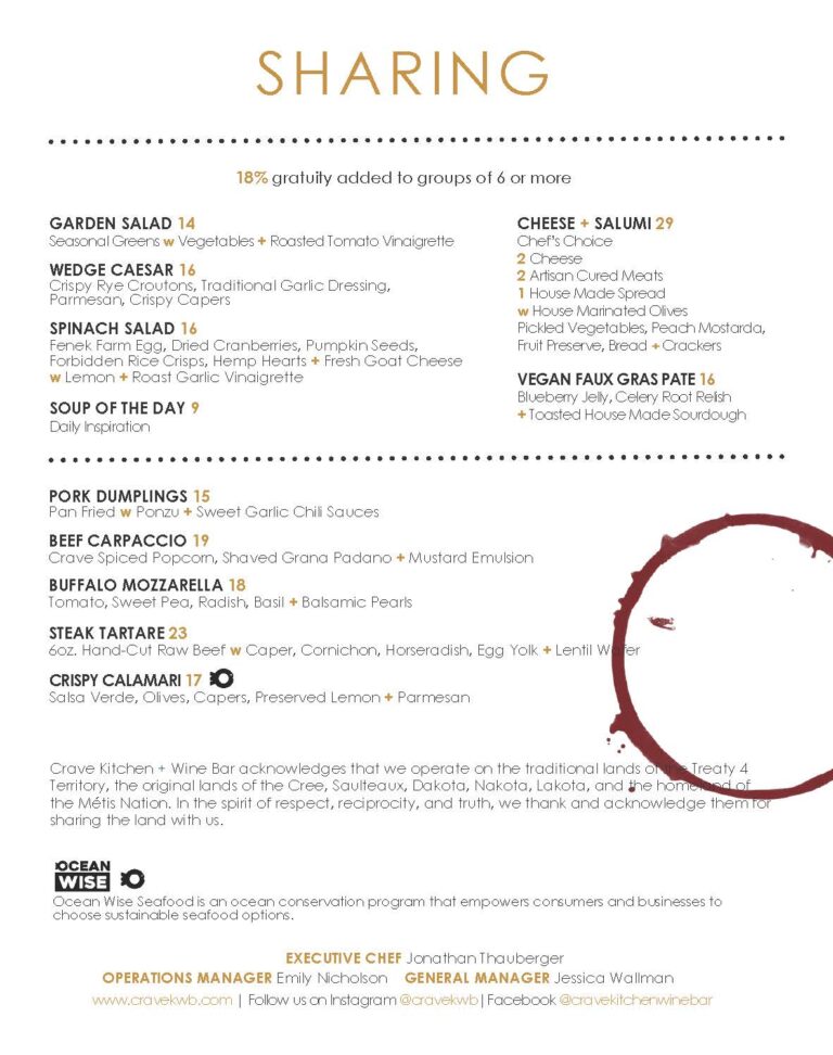 Dinner Menu • Crave Kitchen + Wine Bar • Restaurant • Catering & Events ...