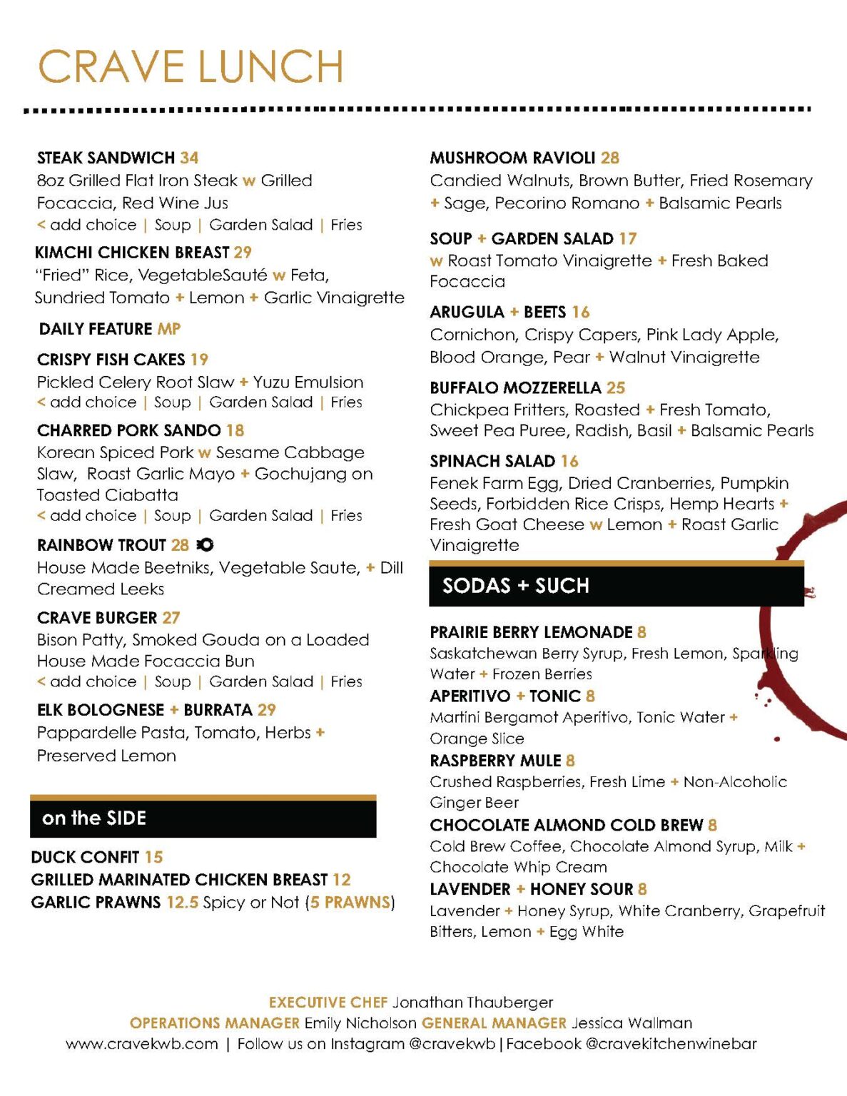 Lunch Menu | Crave Kitchen + Wine Bar Regina